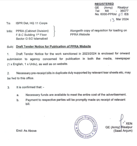 Army - Tender Details: Military Engineering Services, Risalpur ...